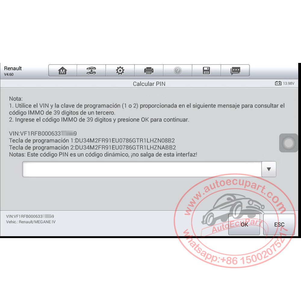 39 Digits Immo PIN code Calculation Service for New Renault, support t ...