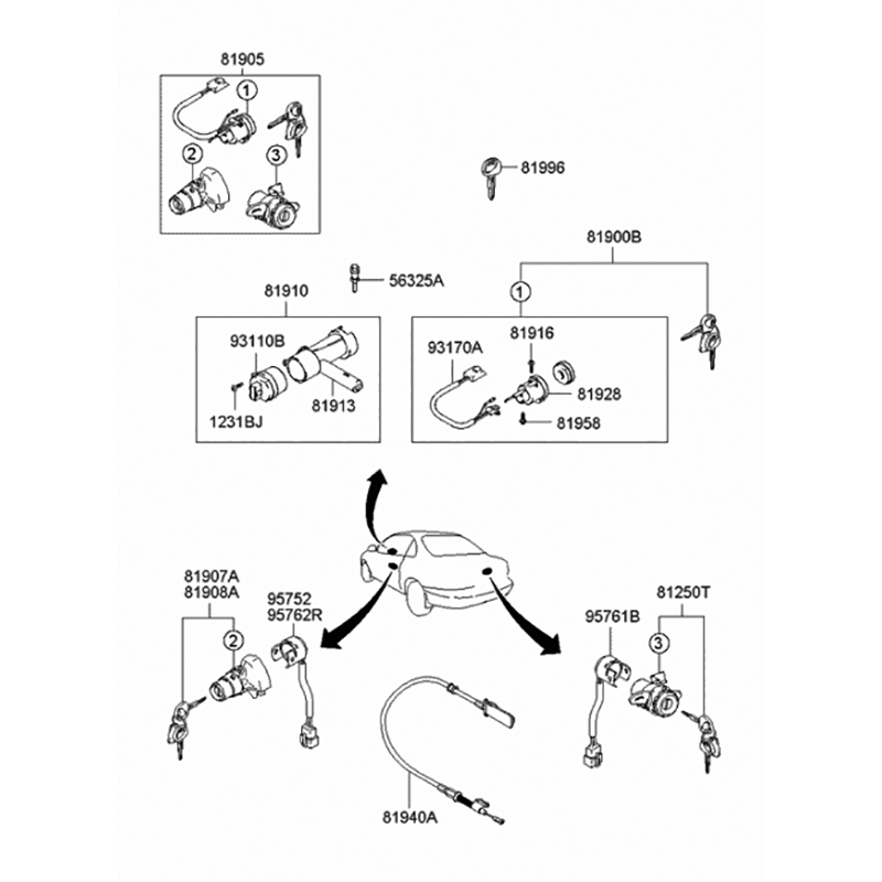 Genuine 81910-2C000 Steering Ignition Lock Cylinder Assembly 819102C00 ...